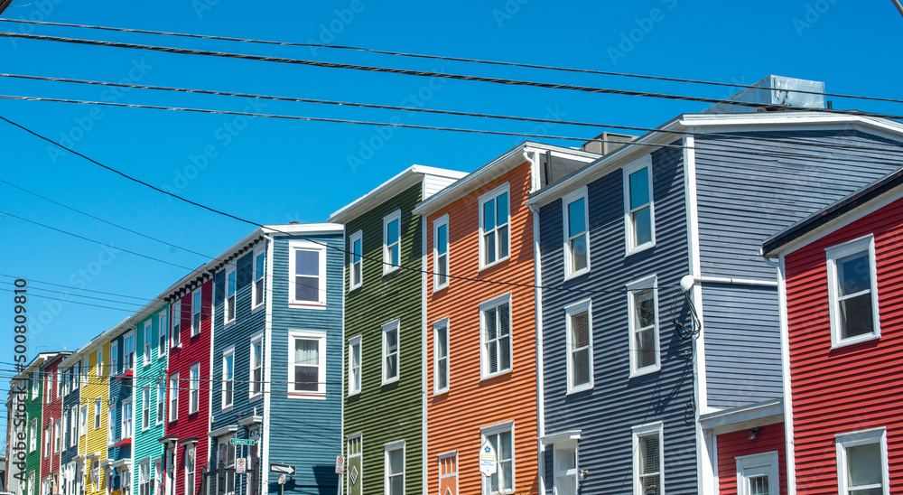 St. John's, Newfoundland, Canada-April 2022: Street view of multiple ...