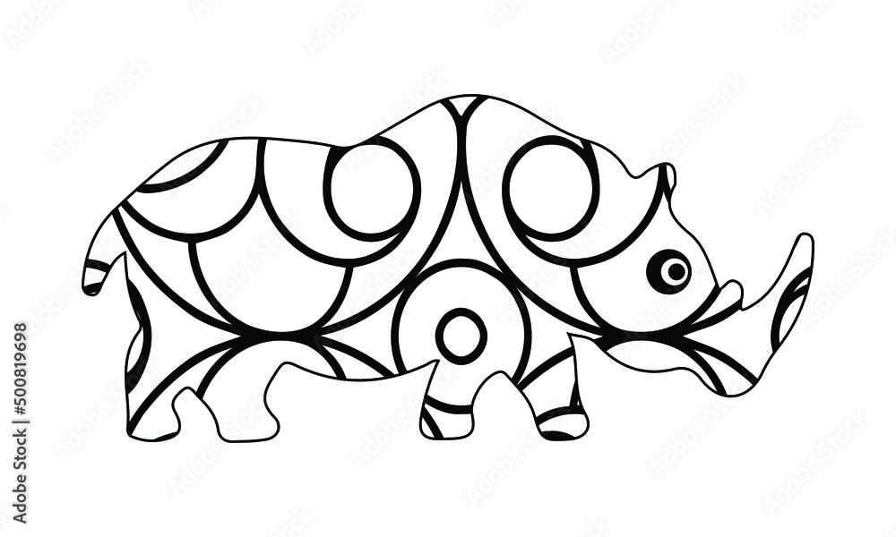 Drawing zentangle rhino for coloring page, shirt design effect, logo ...