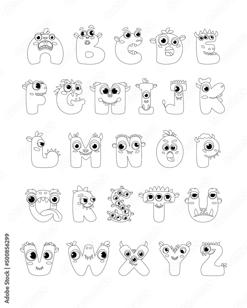 Monster alphabet coloring page book. Coloring page english alphabet for ...