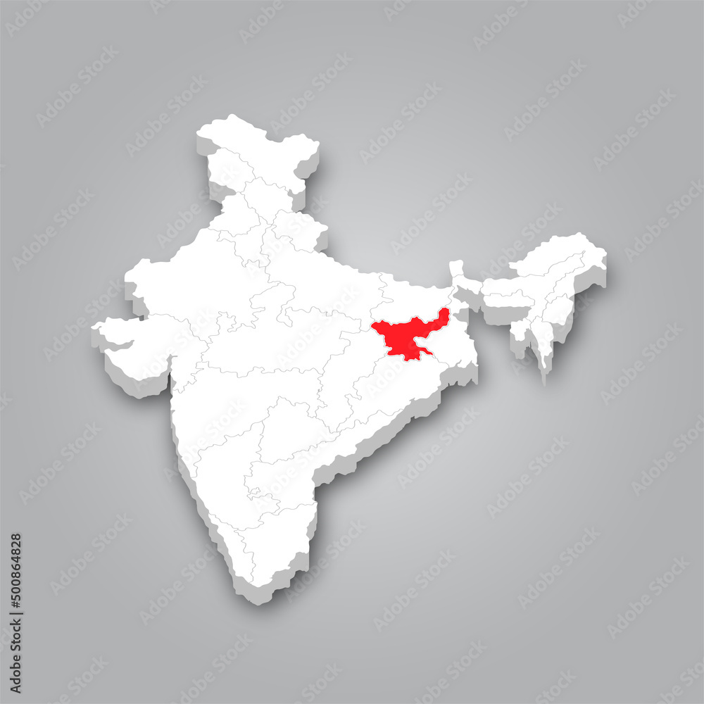 Political Map of India 3D Map of India and Map of Jharkhand are Marked ...