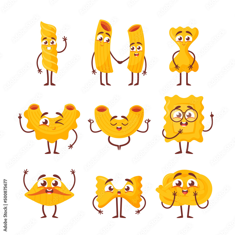 Vector de Stock Cute Pasta Characters Emoji, Italian Wheat Food ...