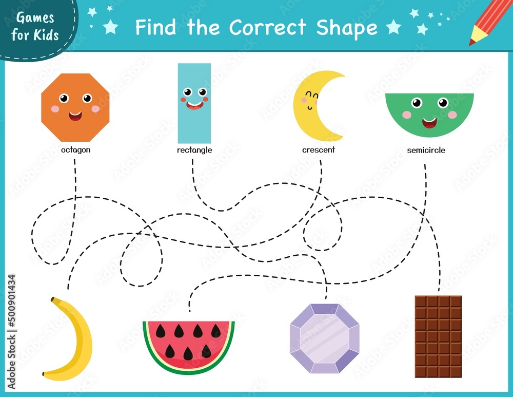 Find the correct shape. Maze game for kids. Learning shapes activity ...