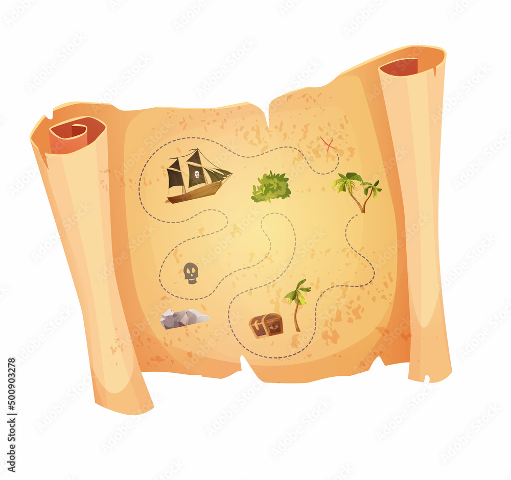 Ancient parchment pirate's treasure map, paper with vintage texture ...