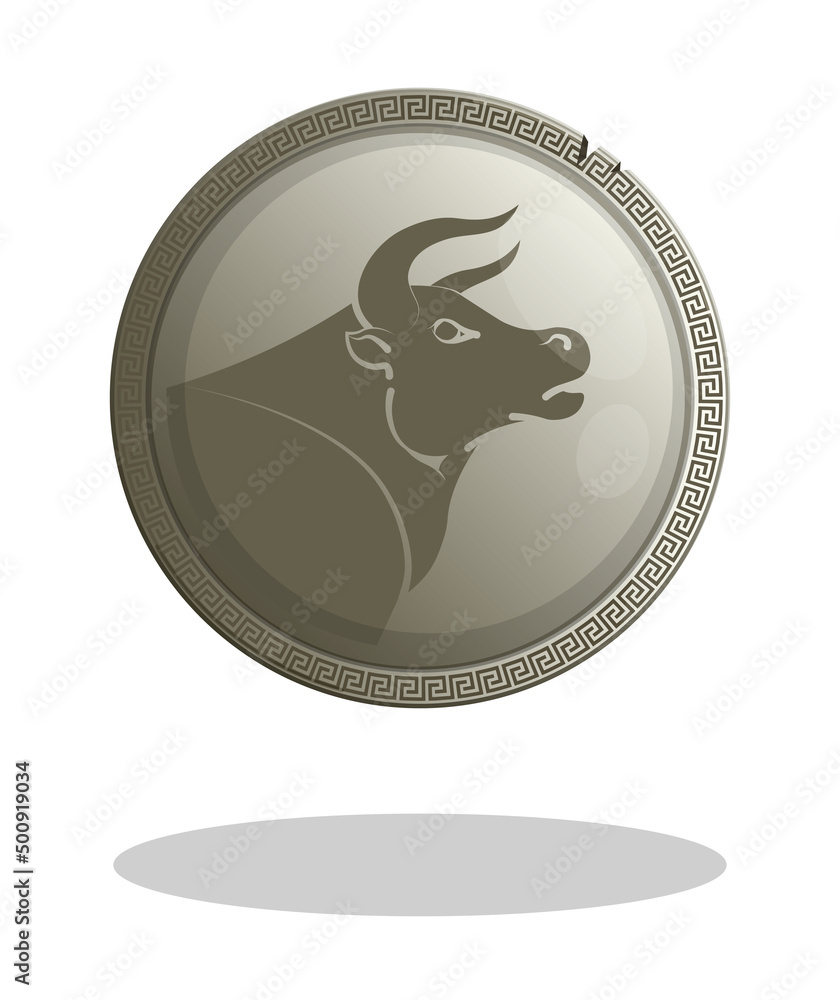 Iron round shield of gladiator withemblem of bull head. Element of ...