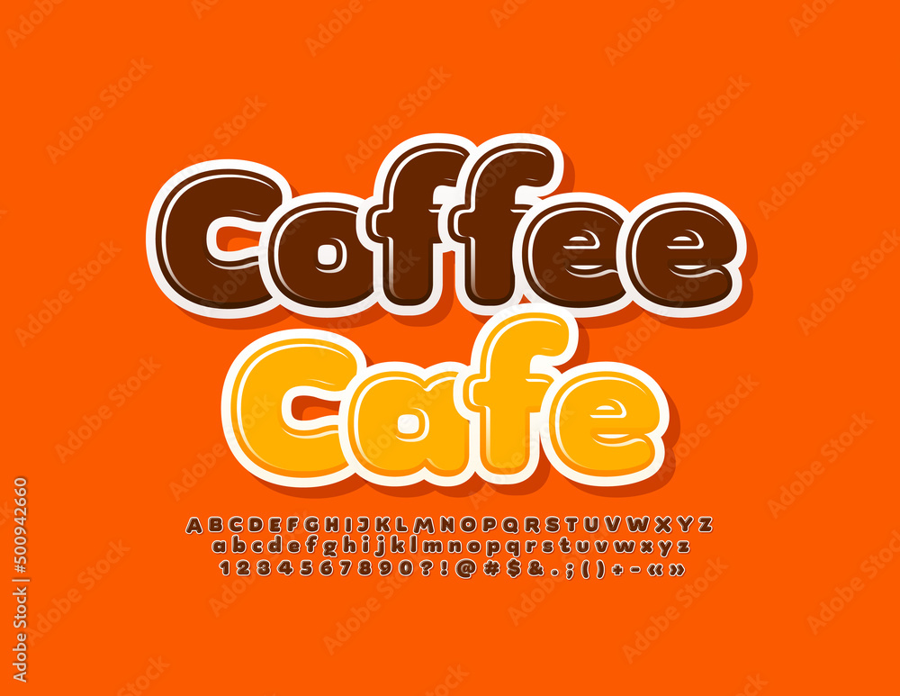 Vector colorful Banner Coffee Cafe. Bright Glossy Font. Modern Alphabet ...
