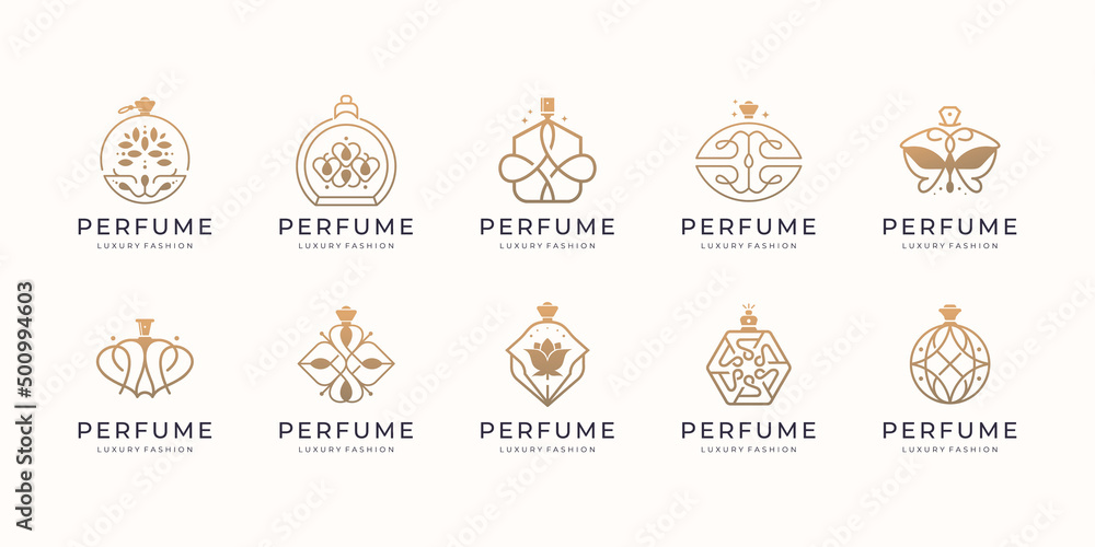 set of luxury perfume bottle logo design inspiration. collection ...