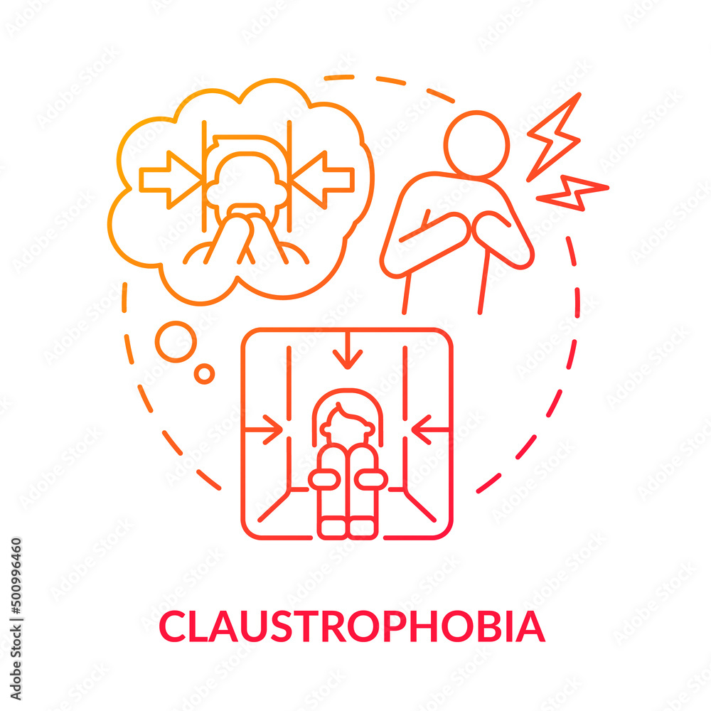 Claustrophobia red gradient concept icon. Fear of enclosed spaces ...