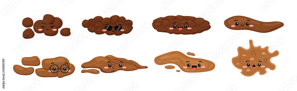 Cute poop excrement character for bristol scale chart feces. Different ...