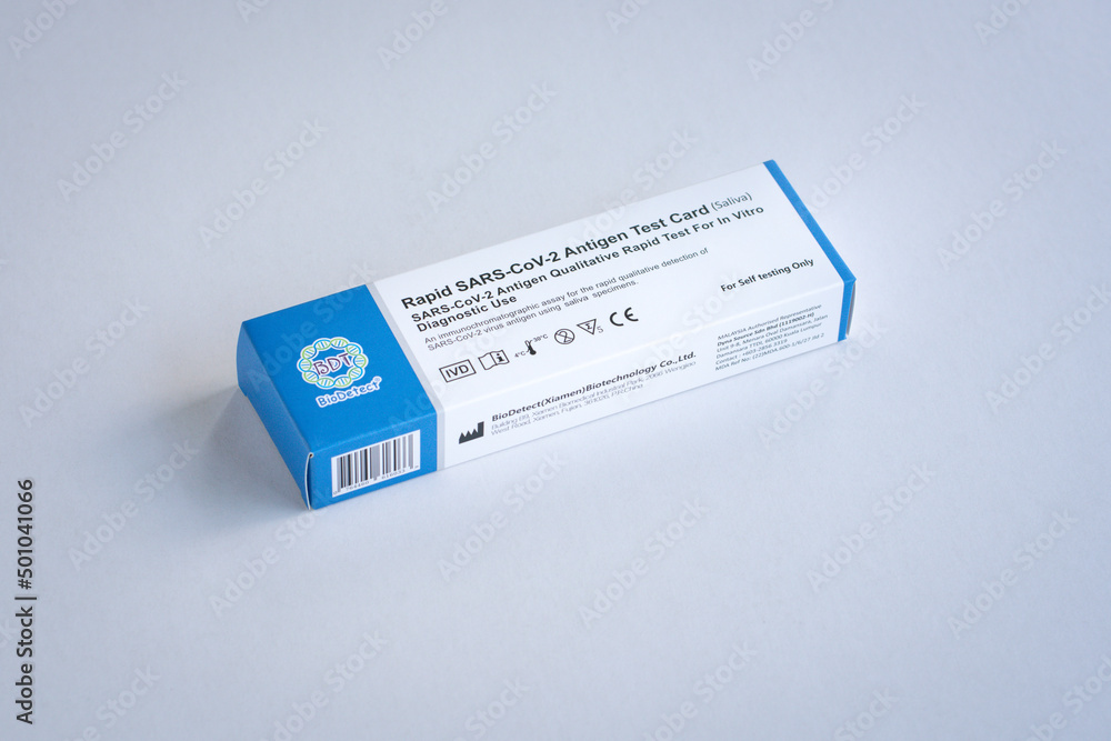 A box of SARS-CoV-2 Antigen Qualitative Rapid Test kit by BioDetect ...