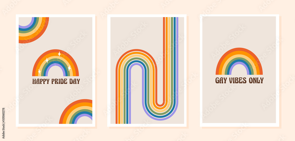 Pride month posters with rainbow and LGBTQ slogans. Set of queer ...
