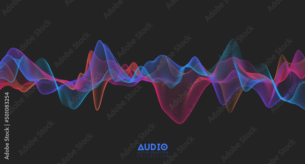 3d audio soundwave. Colorful music pulse oscillation. Glowing impulse ...