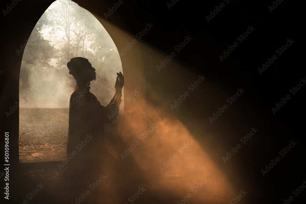 smoke Blur background muslim man having worship and praying for fasting ...