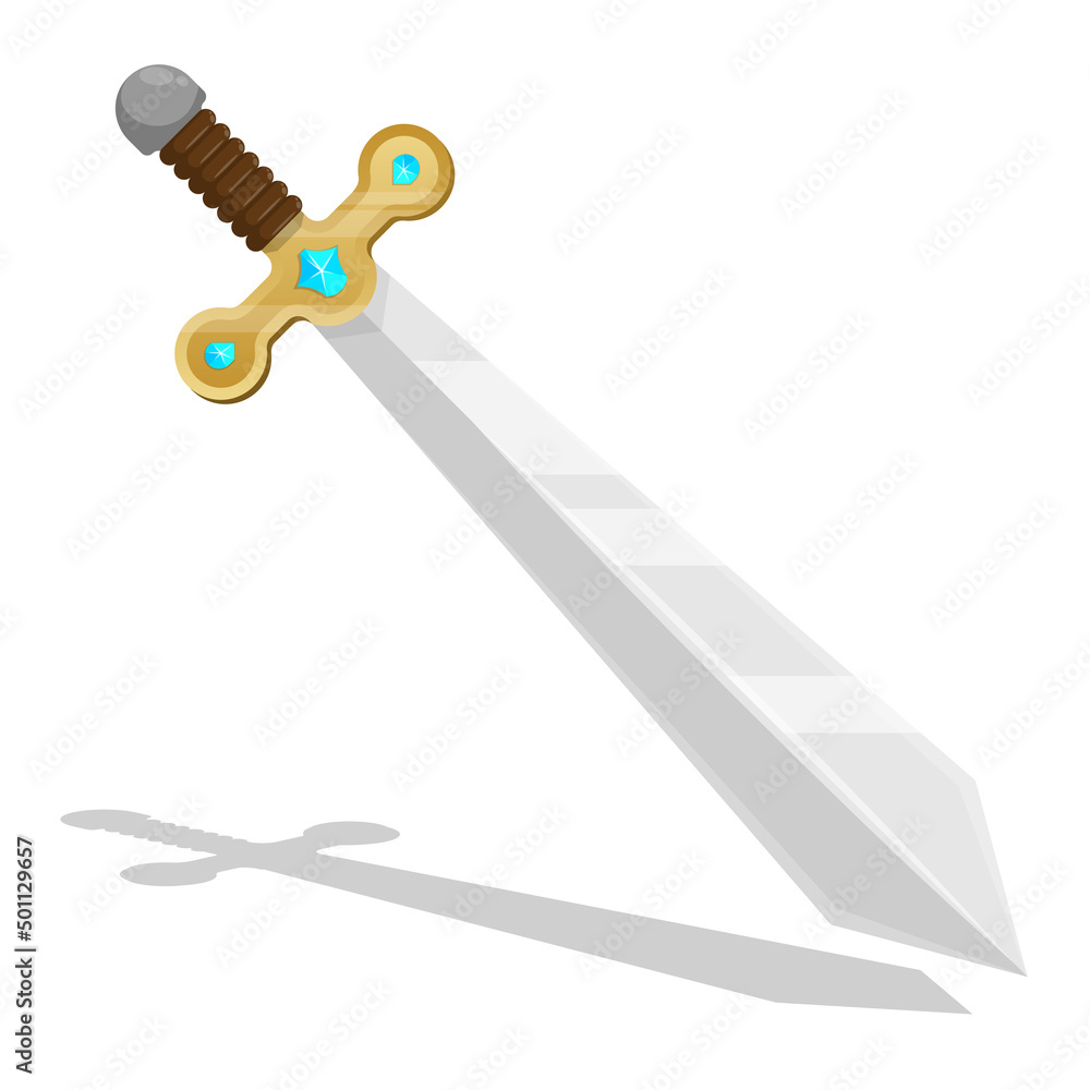 Knight sword with gold handle, decorated with precious stones. Medieval ...