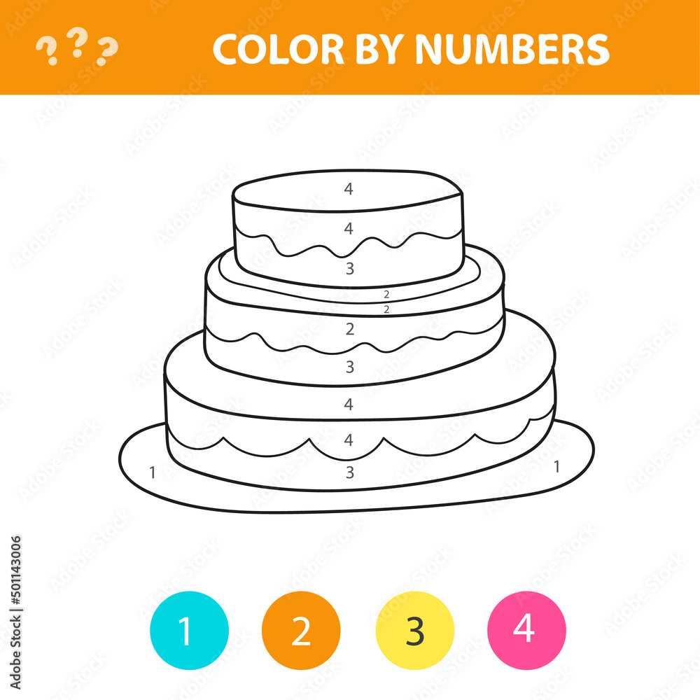 Cute cartoon cake - color by numbers. Coloring page for preschoolers ...