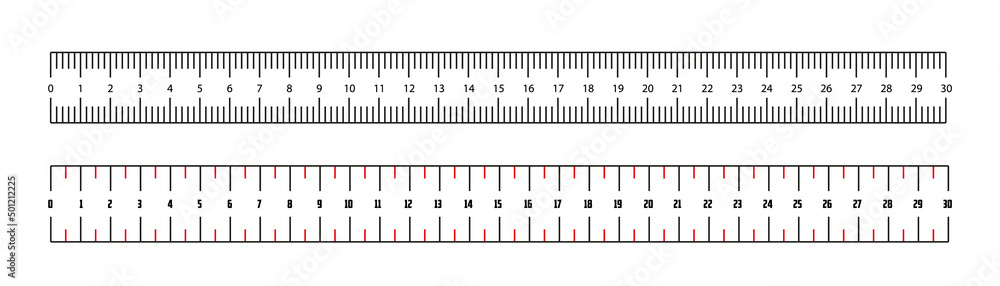 Set of ruler scale 30 cm. Centimeter, millimeter, inch and metric ...