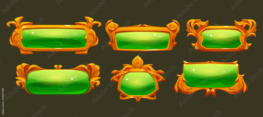 Vektor Game ui frames, green medieval borders with gold rims. Interface ...