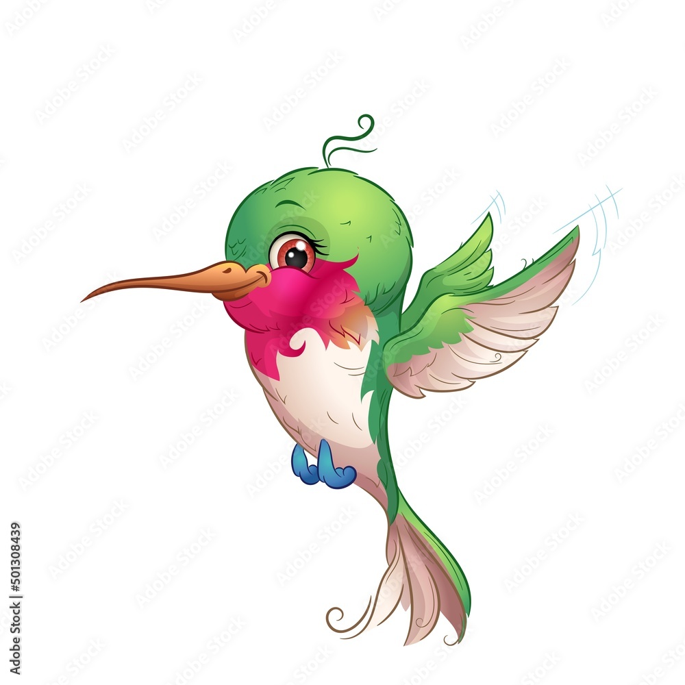 Cartoon hummingbird, vector illustration. Cute exotic tropical bird ...