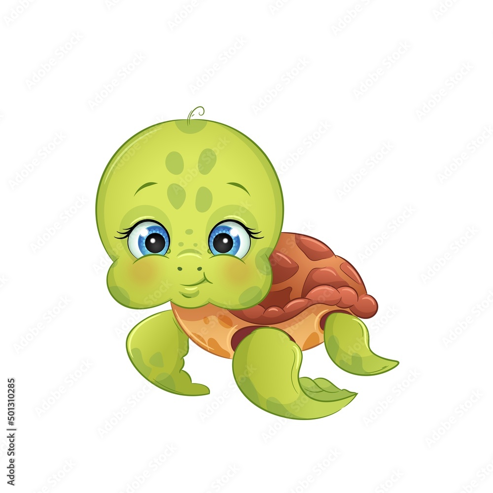 Cartoon sea turtle, vector illustration. Cute ocean animals, isolated ...