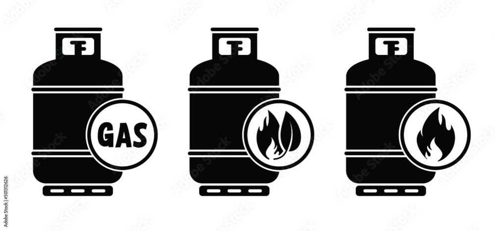 Vector de Stock Cartoon propane bio gas cylinder with fire flame icon ...
