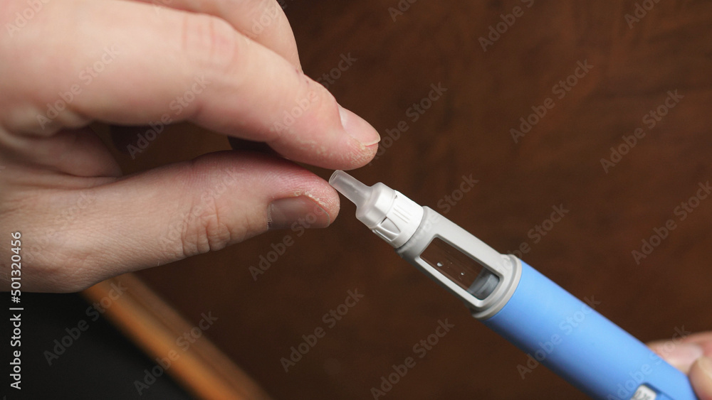 obese fat man preparing Semaglutide Ozempic injection control blood ...