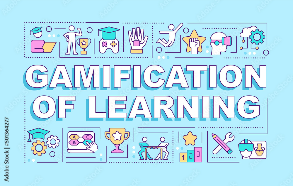 Gamification of learning word concepts blue banner. Education ...