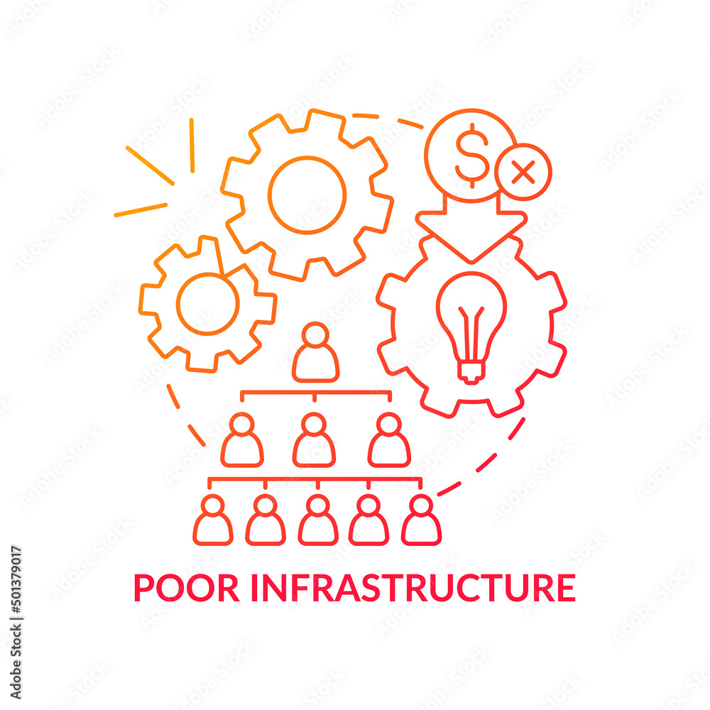 Poor infrastructure red gradient concept icon. Problem in innovation ...