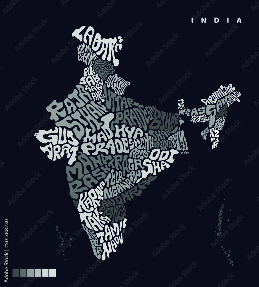 India map with all indian states typography illustration. Stock Vector ...