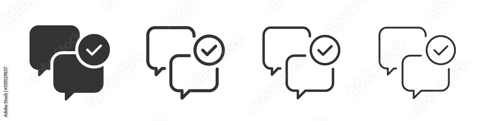Check mark speech bubble icons collection in two different styles and ...