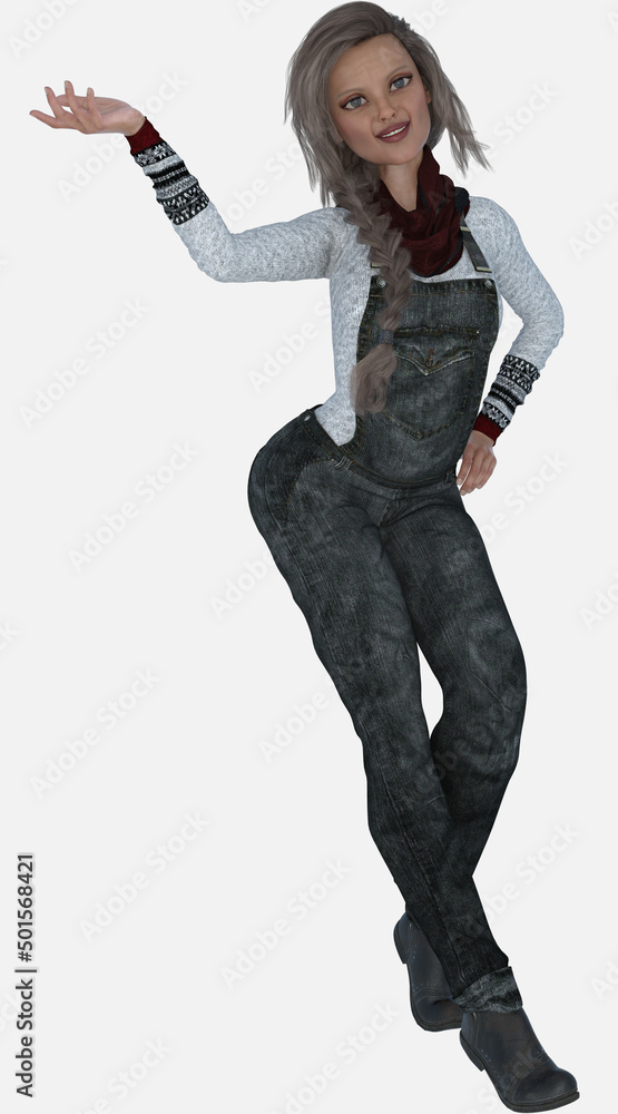 Full length portrait of Sara, a beautiful middle-aged female character ...