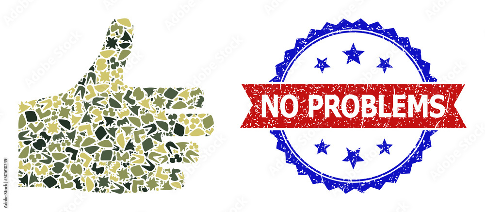 Military camouflage mosaic of thumb up icon, and bicolor unclean No ...