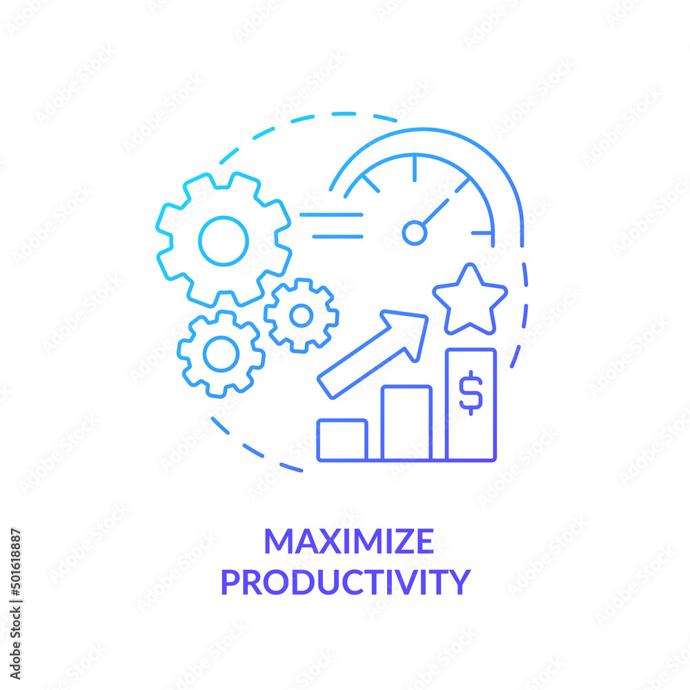 Maximize productivity blue gradient icon. Machine industry. Purposes of lean manufacturing ...