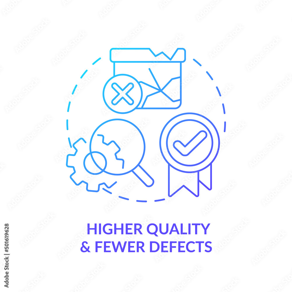 Higher quality and fewer defects blue gradient icon. Machine industry ...