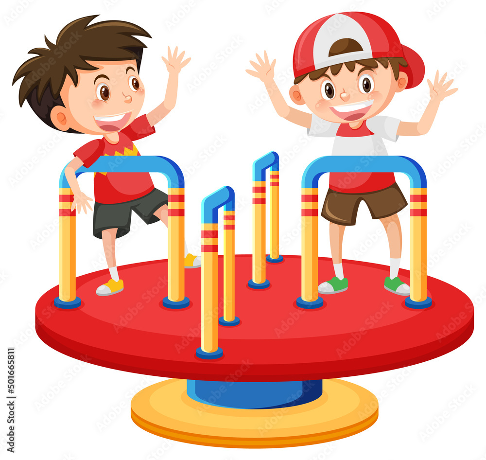 Children roundabout playground cartoon Stock Vector | Adobe Stock