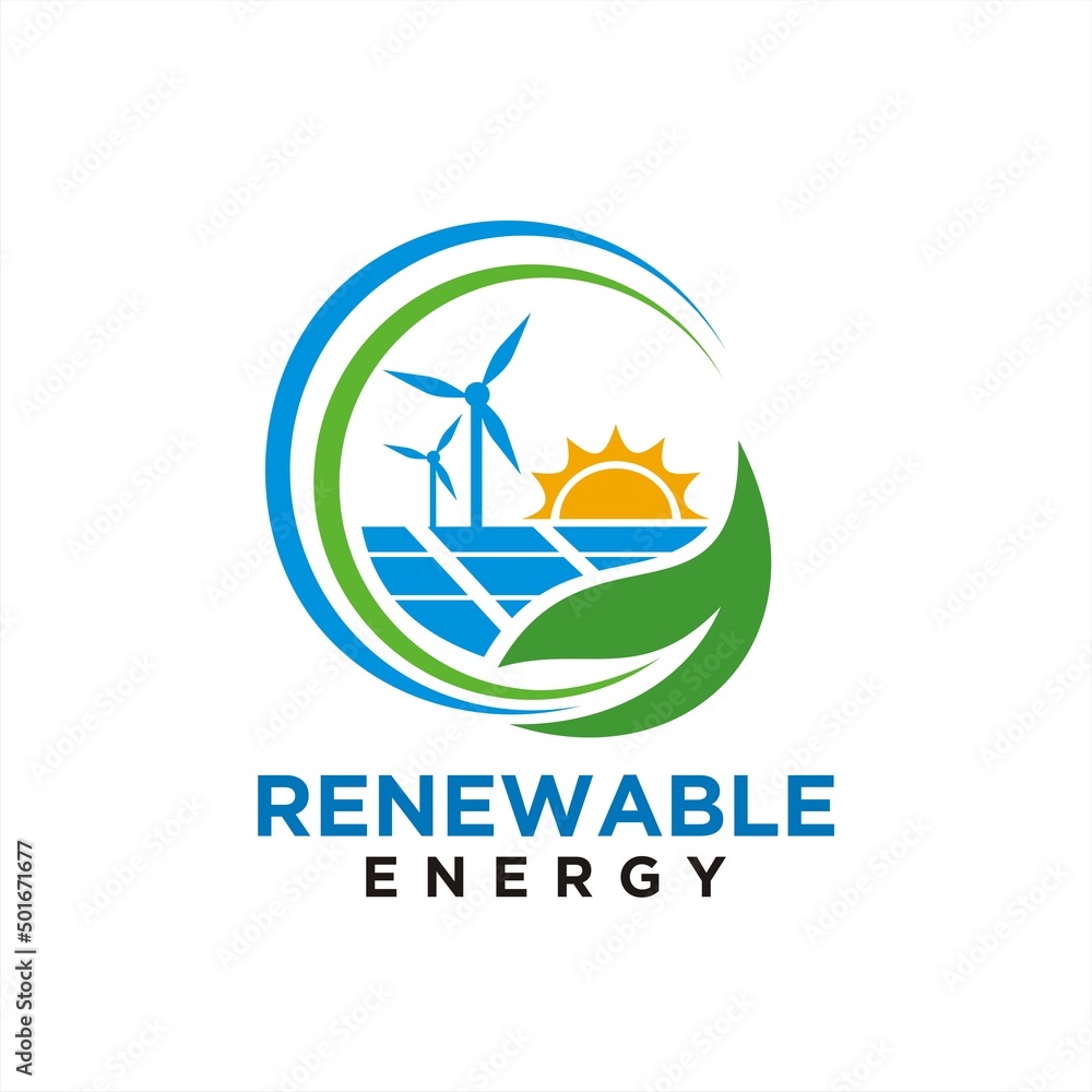 Renewable energy logo design or icon vector and illustration Stock ...