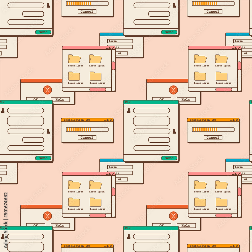 Old computer aesthetic seamless pattern. Retro screen panel with user ...