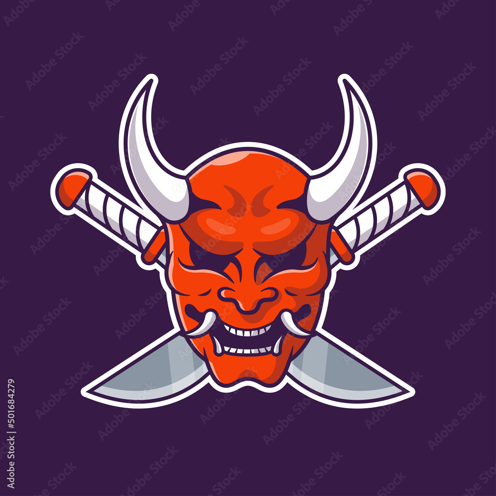 Oni Mask With Sword Cartoon Vector Icon Illustration. Skull Mask Icon ...