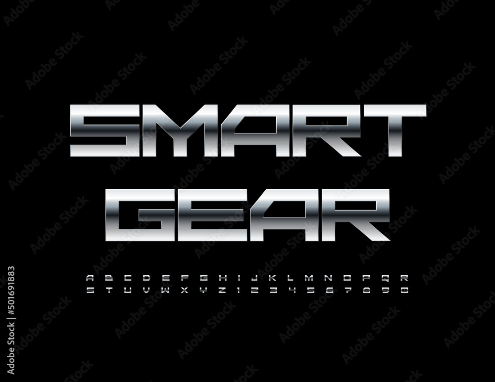 เวกเตอร์ Stock Vector techno emblem Smrt Gear with modern chrome Font ...