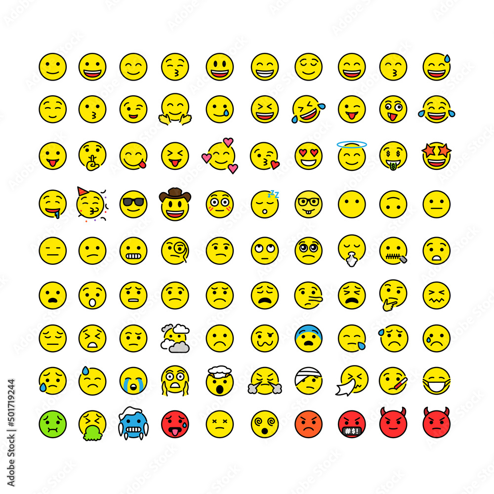 Big set of emoticon vector isolated on white background. Emoji vector ...