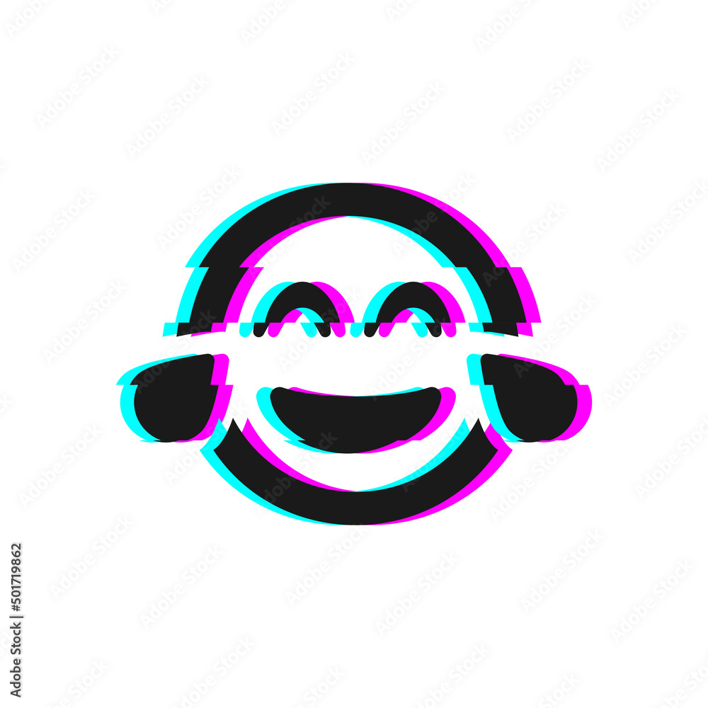 Vector icon of glitch laughing emoji. Glitch emoticon symbol isolated ...