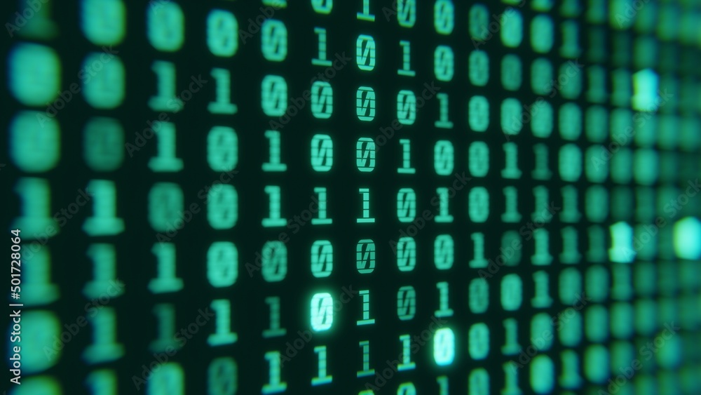 Screen close up digital computer numbers. Green digital binary data on computer screen loopable ...