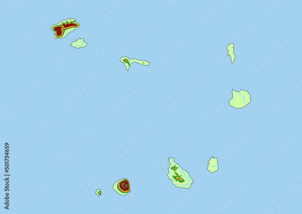 High detailed vector Cape Verde physical map, topographic map of Cape ...