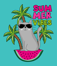 Summer Cat At The Beach Art Print Free Stock Photo - Public Domain Pictures