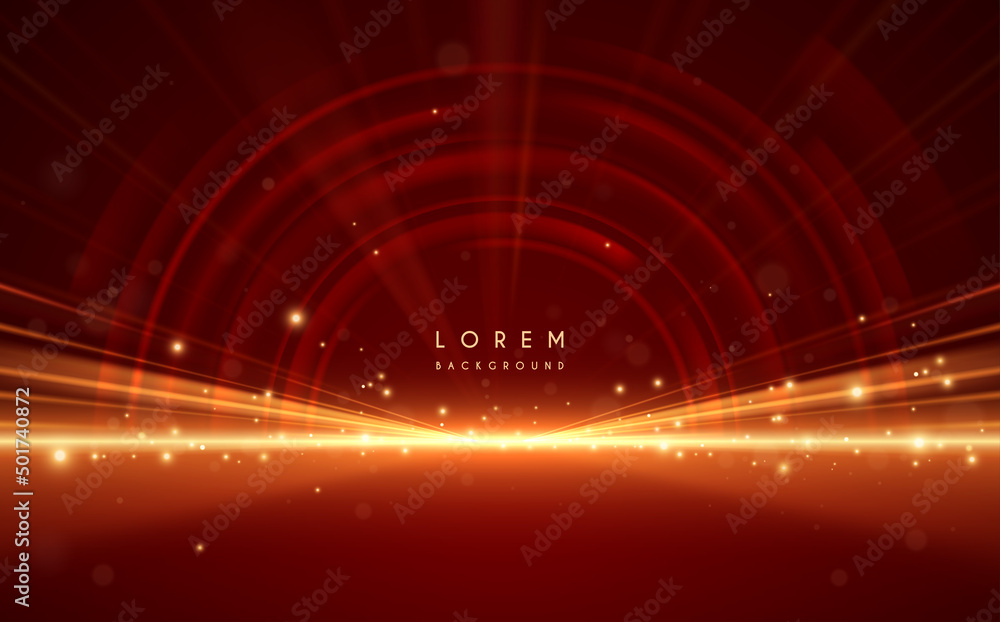Abstract red background with golden light rays Stock Vector | Adobe Stock