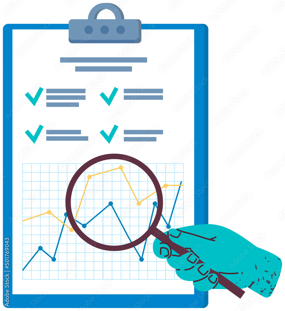 Data analysis, information exploration concept. Person examines scheme ...