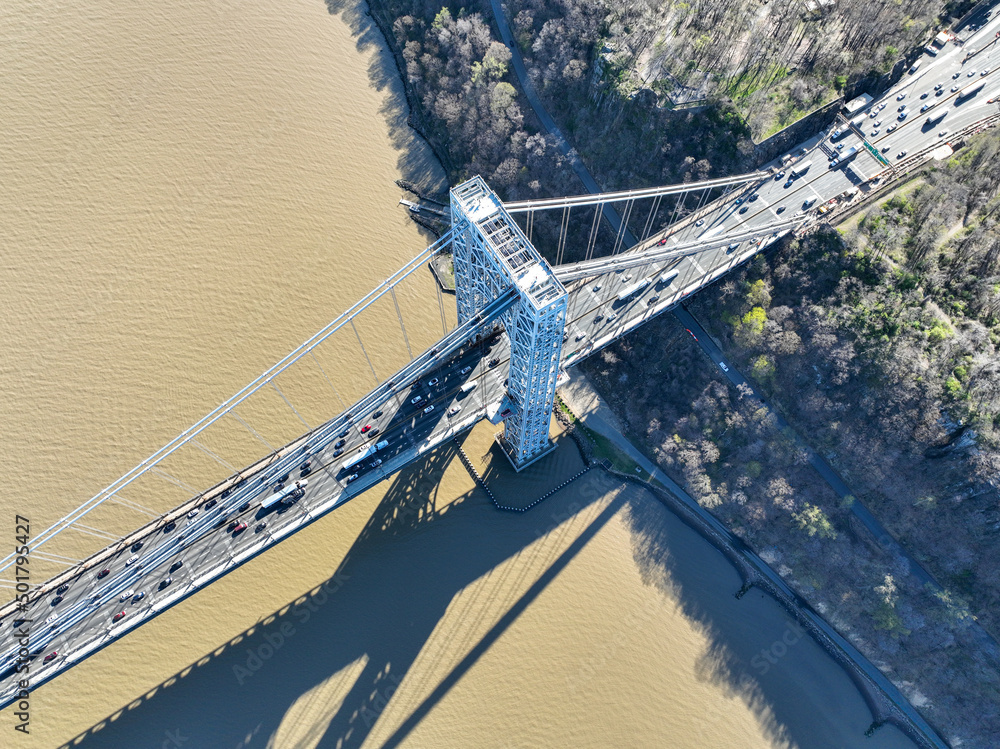 Aerial view of George Washington Bridge in Fort Lee, NJ. George ...