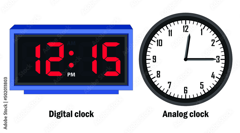 digital clock and analog clock time 2:15 isolated on white background ...