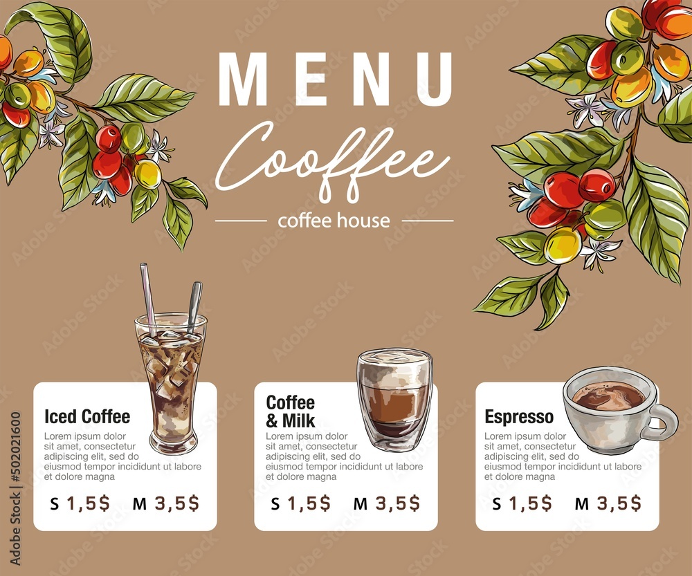 Coffee restaurant menu vector drink flyer for bar and cafe on ...
