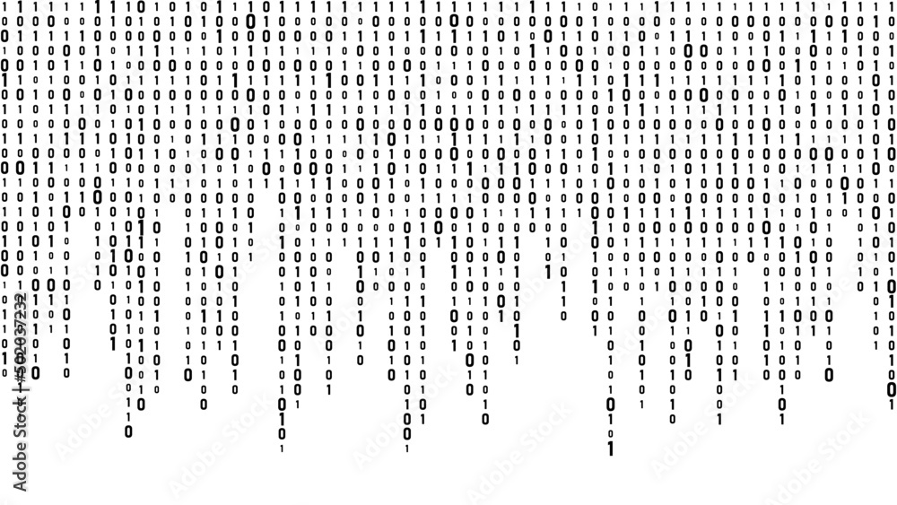 Technology vector binary code. Random falling digits on screen. Hacked software. Matrix sciense ...