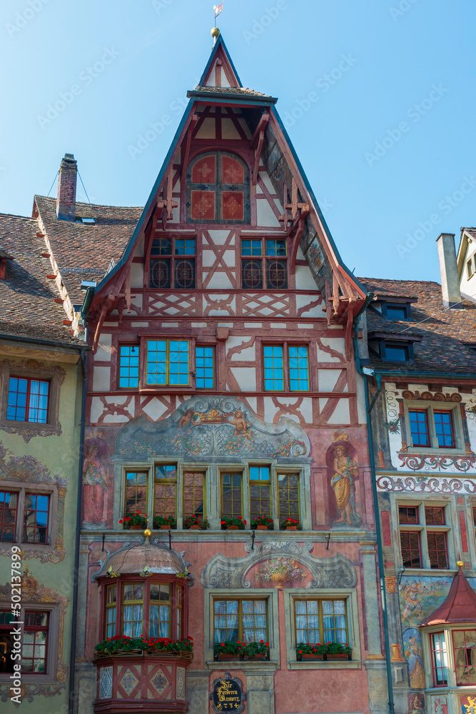 Historical tenement house (apartment building) with facade paintings ...