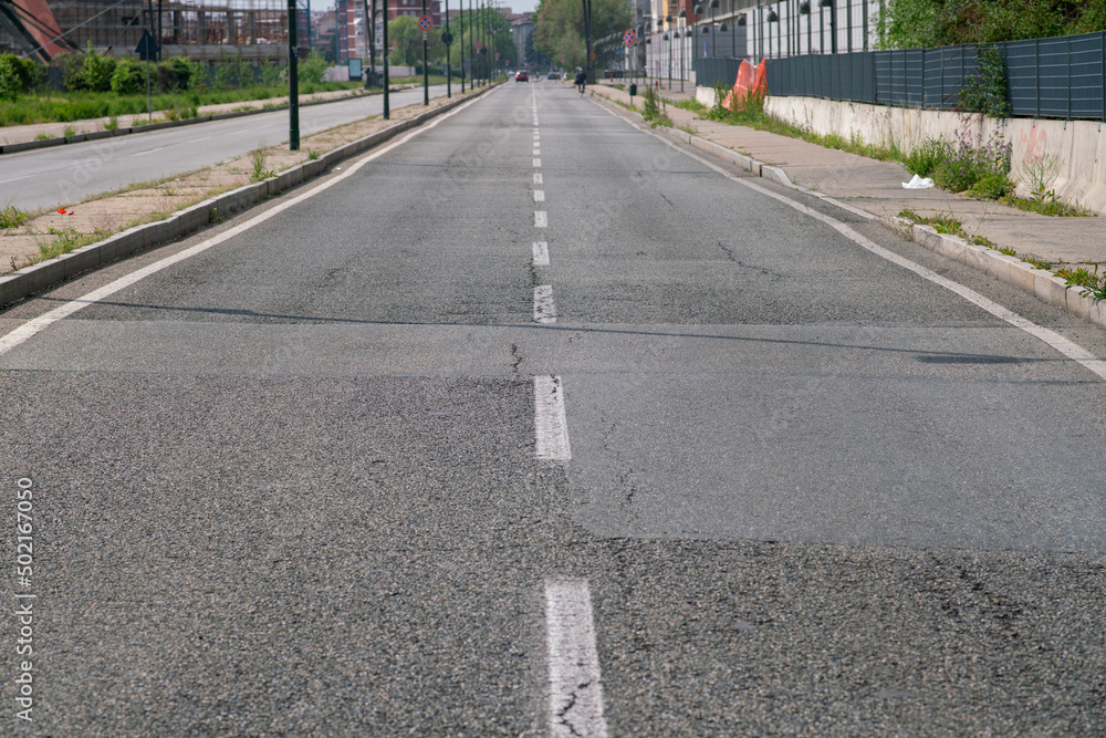 travel, empty road in perspective. Double asphalt carriageway that ...